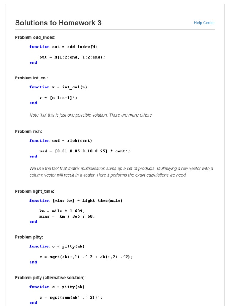 MATLAB Homework Solutions Overview | PDF