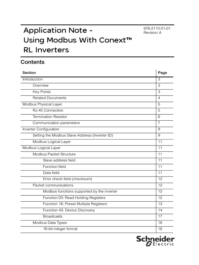 Schneider Conext RL Aplicaciones Modbus en | PDF | Integer (Computer Science) | Computer Network