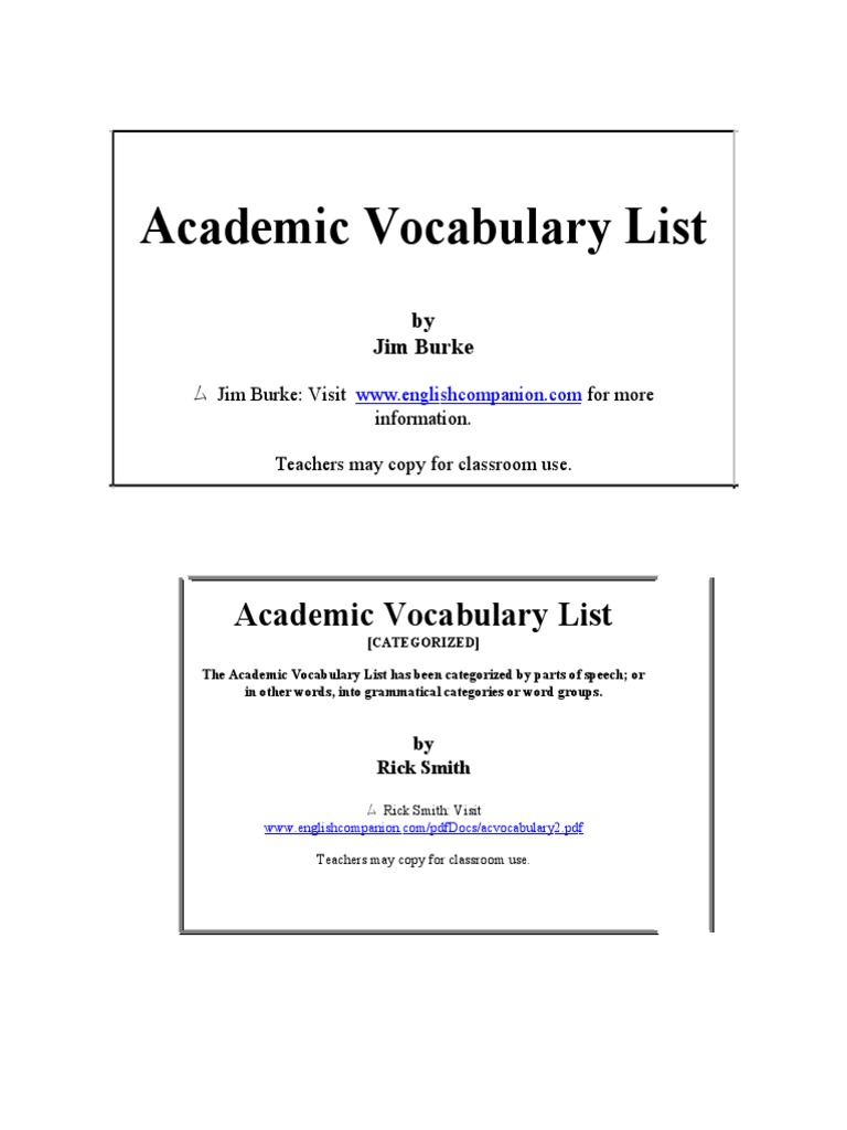 Academic Vocabulary List | PDF | Part Of Speech | Adverb