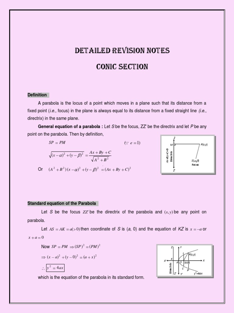 Detailed Revision Notes Conic Section: e C by Ax y X | PDF | Ellipse ...