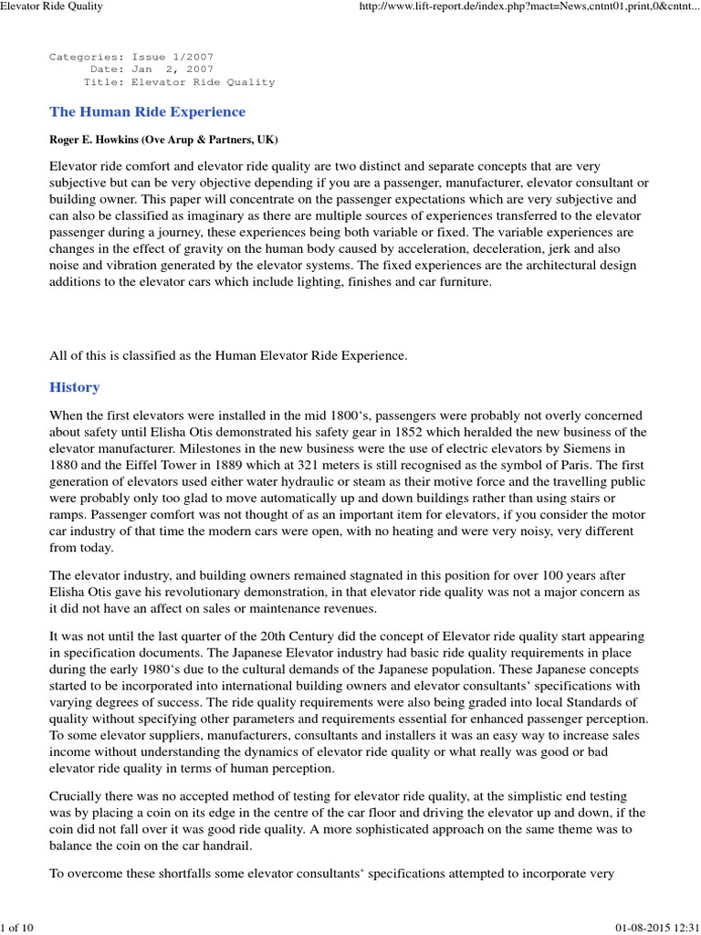 Elevator Ride Quality PDF Noise Elevator