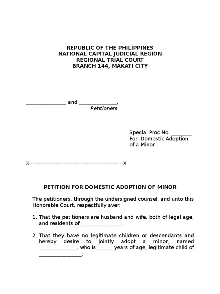Petition for Adoption Sample | Common Law | Government Information