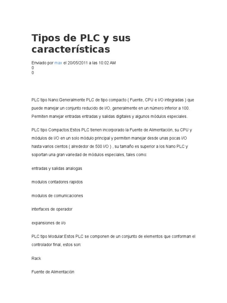 Tipos de PLC y Sus Características | PDF | Controlador lógico ...