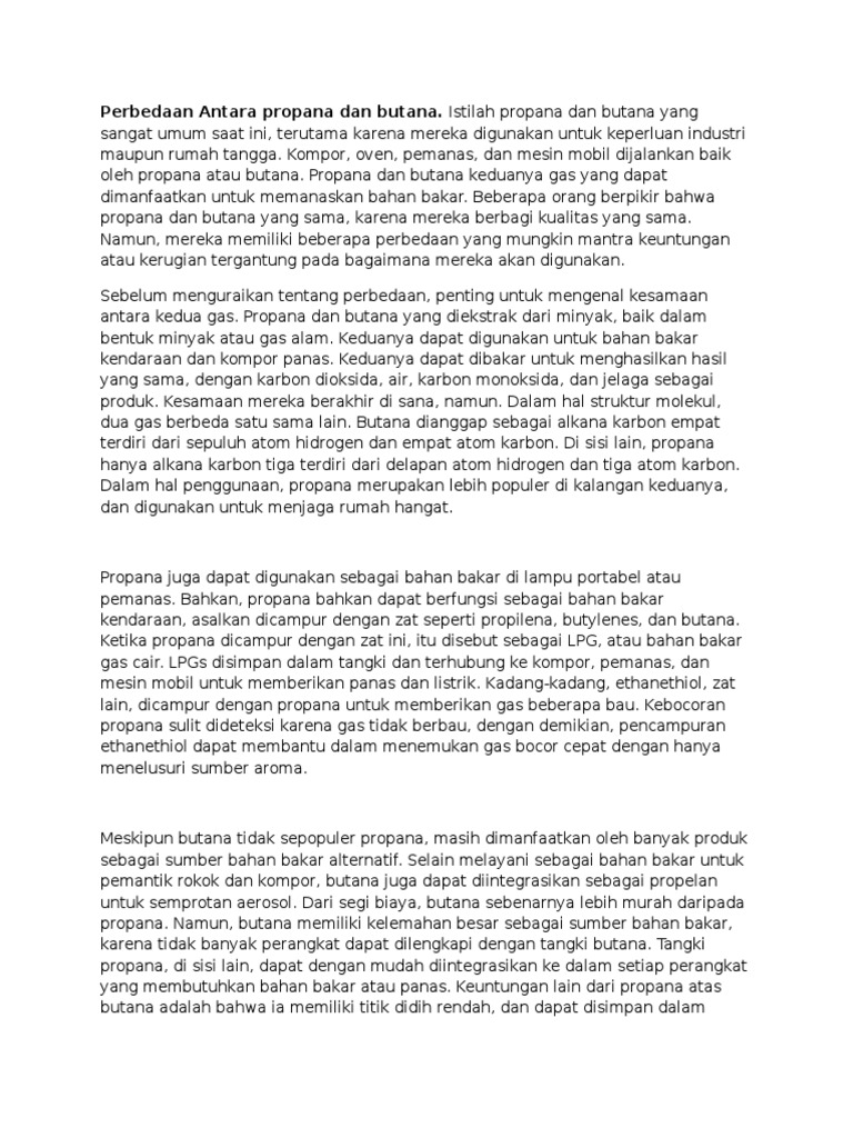 Perbedaan Propana dan Butana | PDF