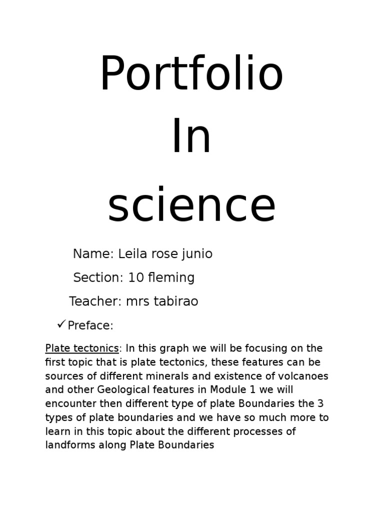 Portfolio in Science: Name: Leila Rose Junio Section: 10 Fleming ...