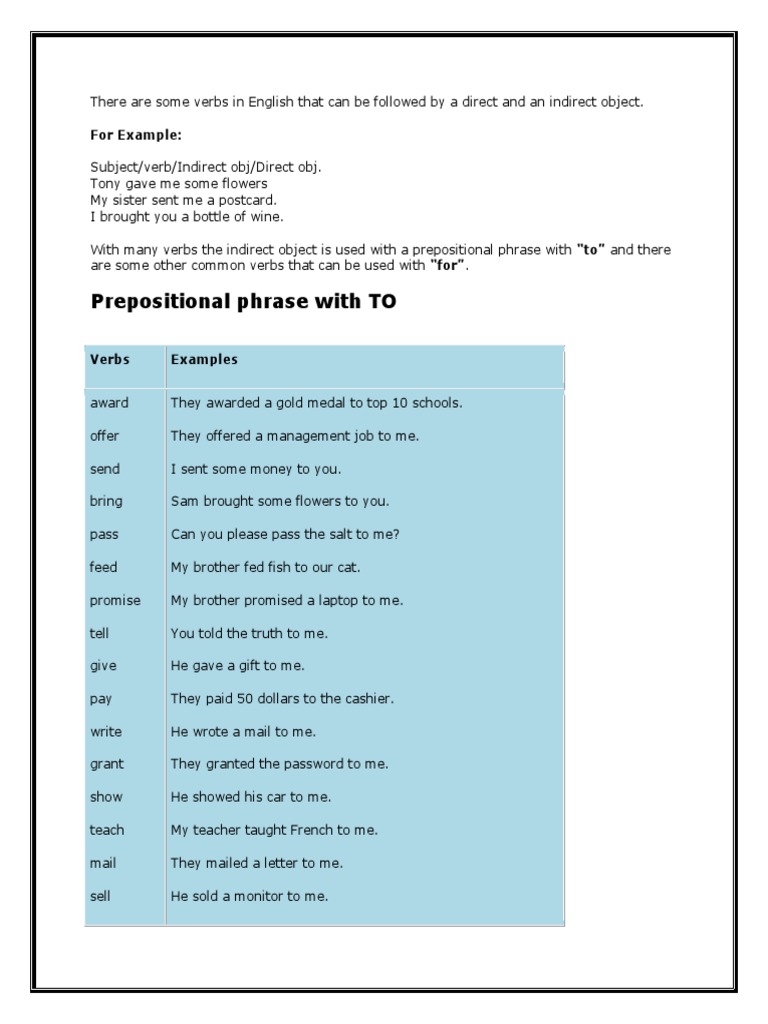 Two Object Verbs | PDF | Object (Grammar) | Mail