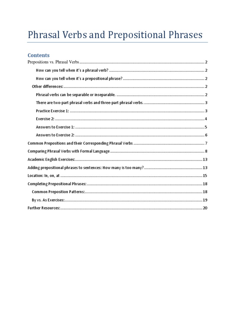 Phrasal Verbs and Prepositional Phrases | PDF | Phrase | Preposition ...