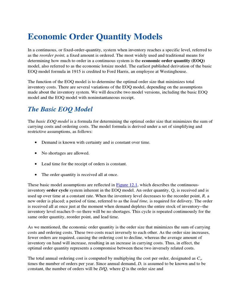 Economic Order Quantity Models | PDF | Inventory | Demand