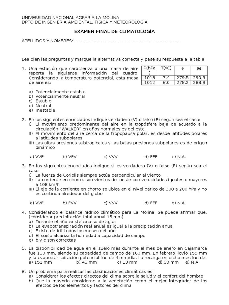 Examen Final Climatologia | PDF | Zona tropical | Clima