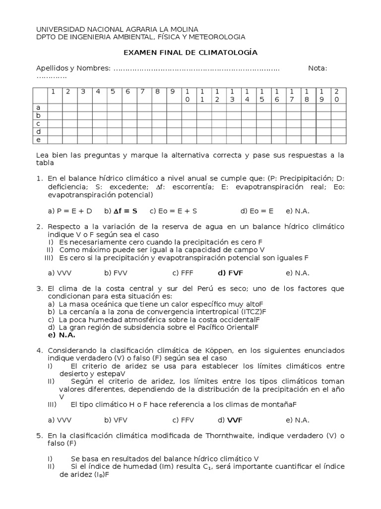Examen de Climatología y Balance Hídrico | PDF | Zona tropical | Clima