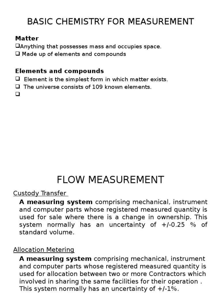 Basic Chemistry For Measurement | PDF | Flow Measurement | Statistical ...
