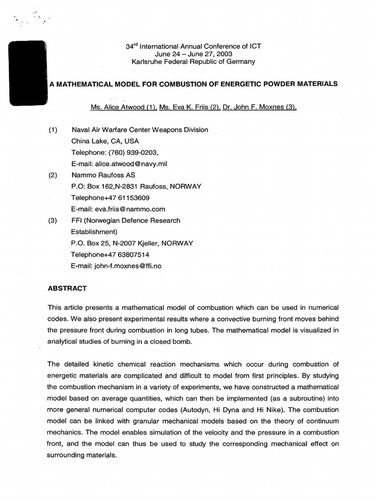 Mathematical Model For Combustion of Energetic Power Materials ...