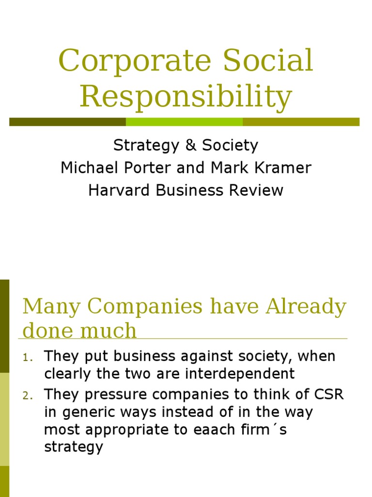 Corporate Social Responsibility Porter & Kramer | PDF | Corporate ...