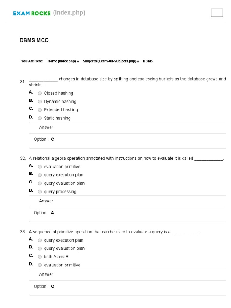 (Index - PHP) : Dbms MCQ | PDF | Database Transaction | Acid