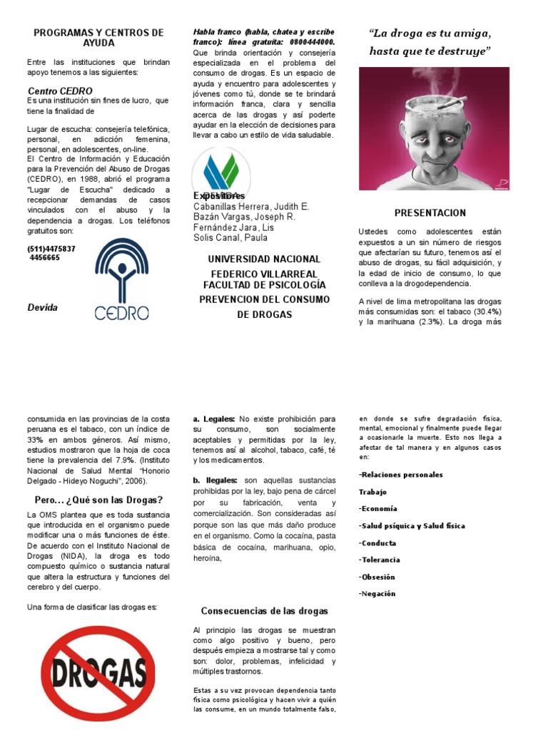 Triptico - Drogas (1) Mejorado | PDF | La dependencia de sustancias | Drogas