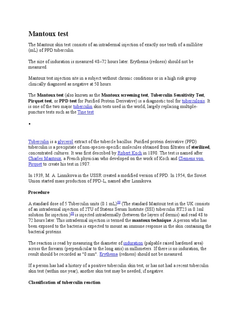 Mantoux Test | PDF | Animal Diseases | Veterinary Medicine