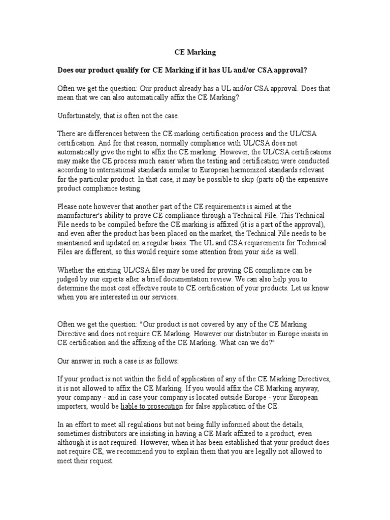 CE Marking Does Our Product Qualify For CE Marking If It Has UL And/or ...