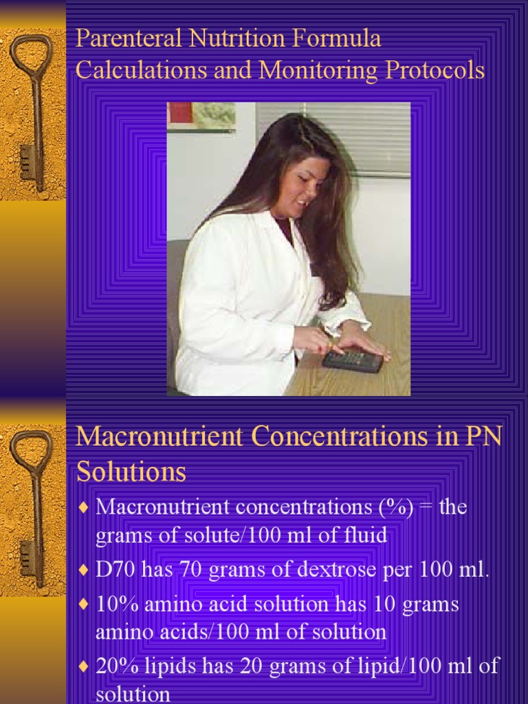 Parenteral Nutrition Calculations | PDF | Diabetes Management | Calorie