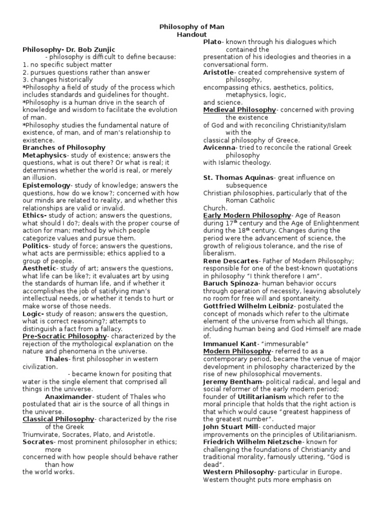 Philosophy of Man Handout 1 | PDF | Reason | Socrates