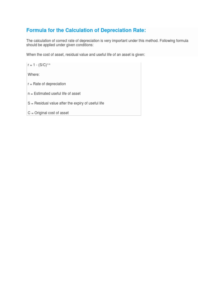 Formula For The Calculation of Depreciation Rate | PDF