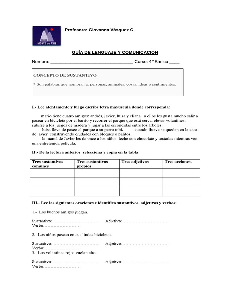 Lenguaje Guía de Pronombres, Sustantivos y Verbos | PDF