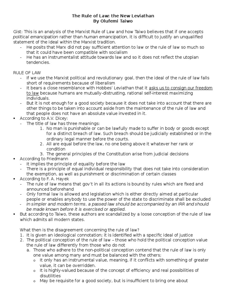 Rule of Law by Taiwo | PDF | Rule Of Law | Leviathan (Book)