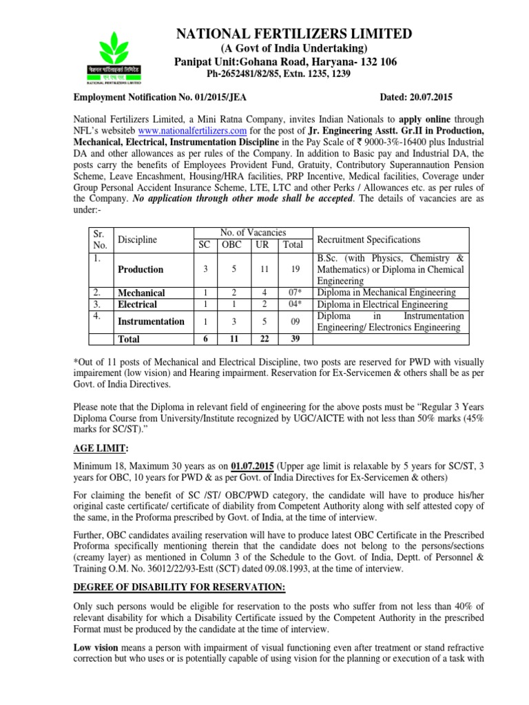 National Fertilizers Limited: (A Govt of India Undertaking) Panipat ...