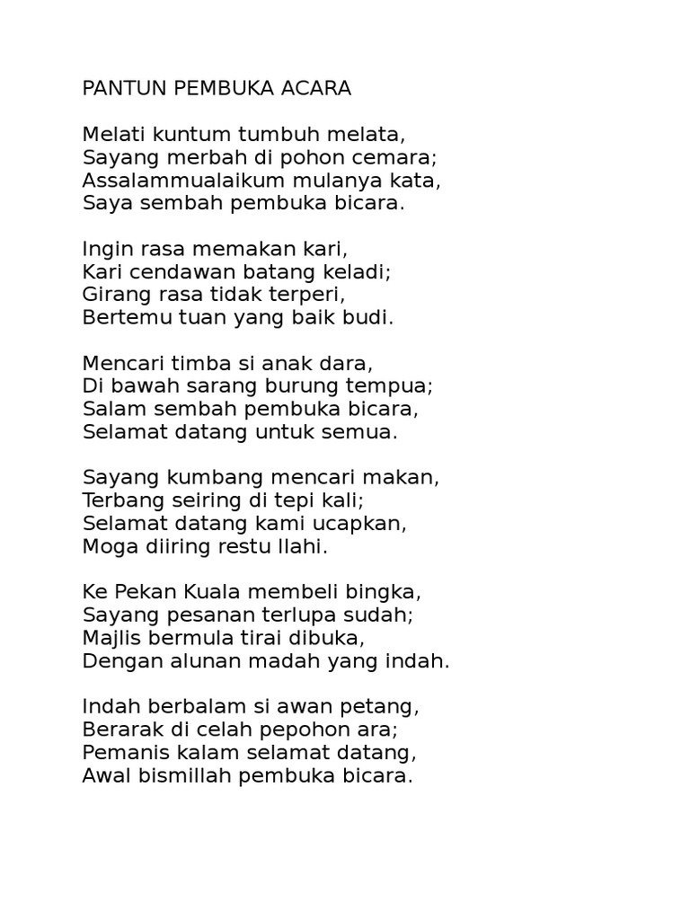 Pantun Pembuka Acara | PDF | Memasak, Makanan, & Anggur