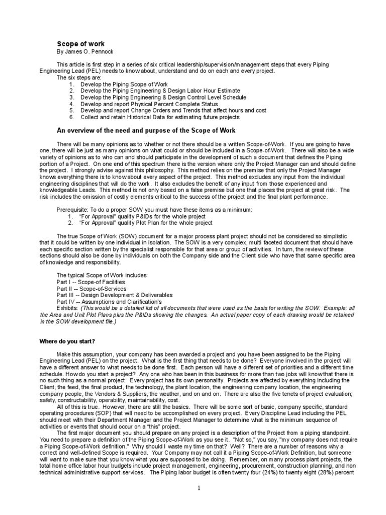 Piping Scope of Work Essentials | PDF