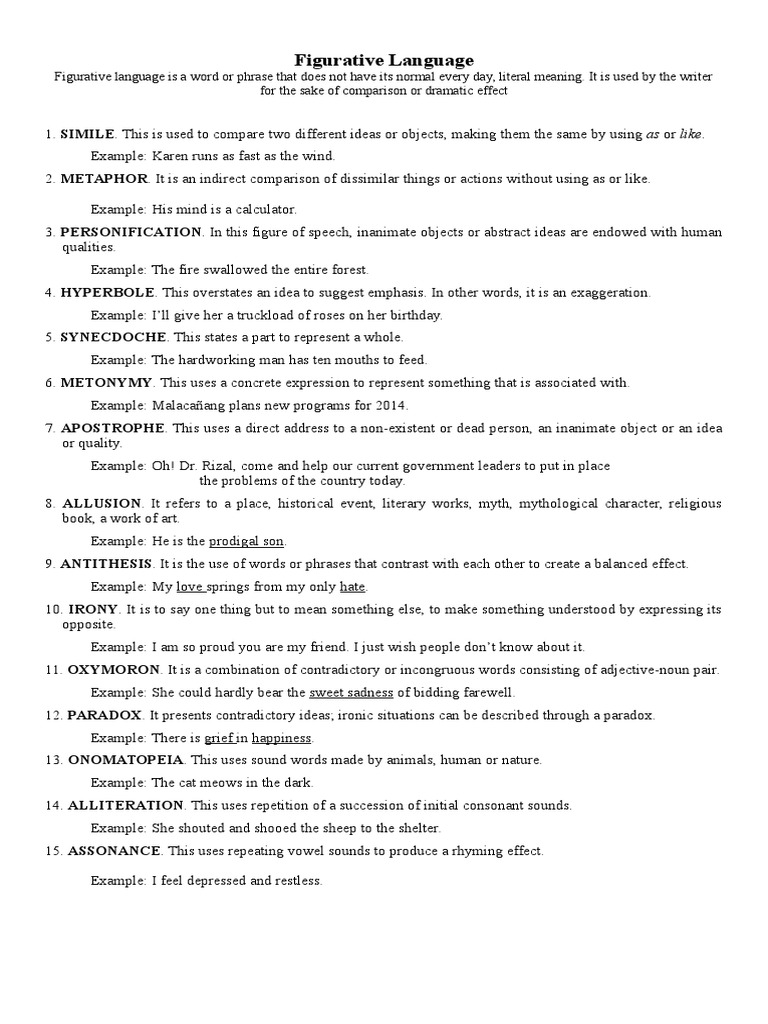 Figurative Language Handout | PDF
