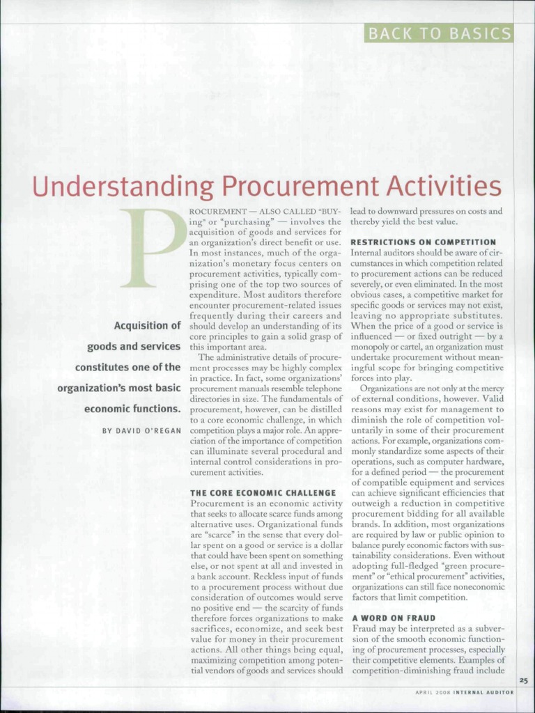 Understanding Procurement Activities: Back To Basics