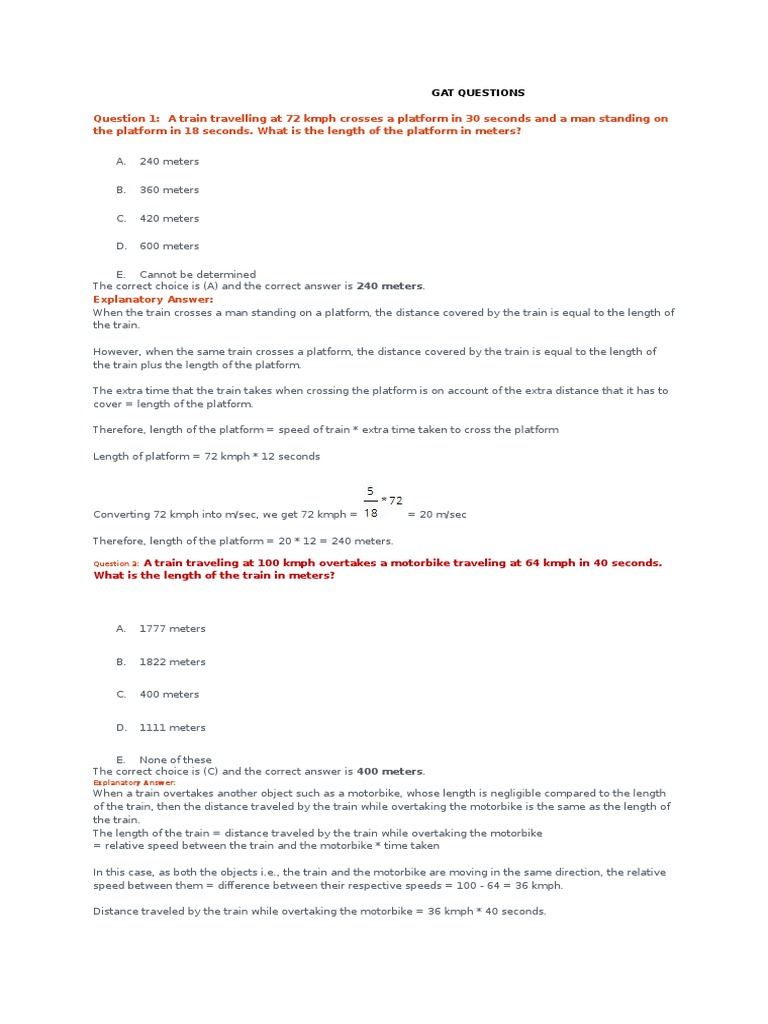 Gat Questions | PDF | Speed | Numbers