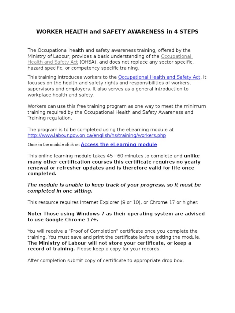 Worker Health and Safety Awareness in 4 Steps | PDF | Occupational ...