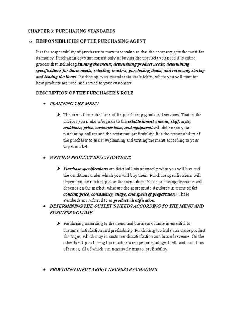 Chapter 3: Purchasing Standards O Responsibilities of The Purchasing ...