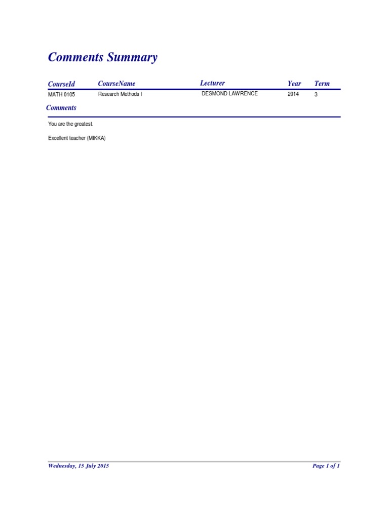 MATH 0105 Course Comments Summary | PDF | Science & Mathematics