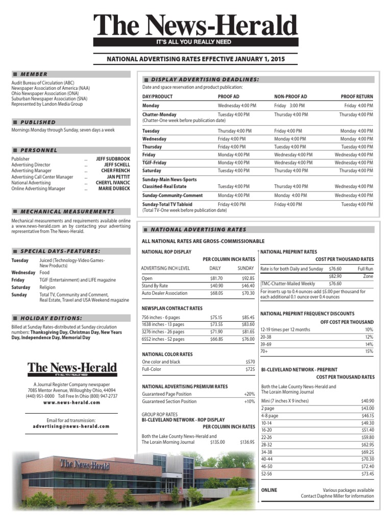 News-Herald Rate Card (National) 2015 | PDF | Newspapers | Publications