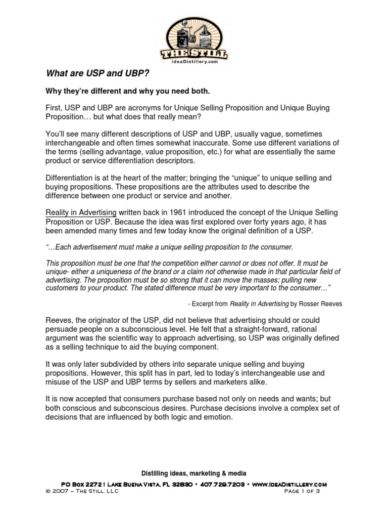 Difference Between USP and UBP | PDF | Sales | Marketing