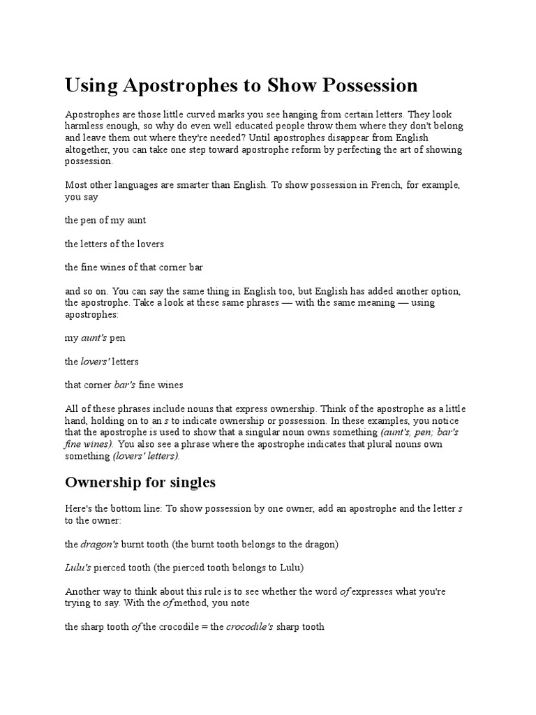 Using Apostrophes To Show Possession | PDF | Semiotics | Linguistics