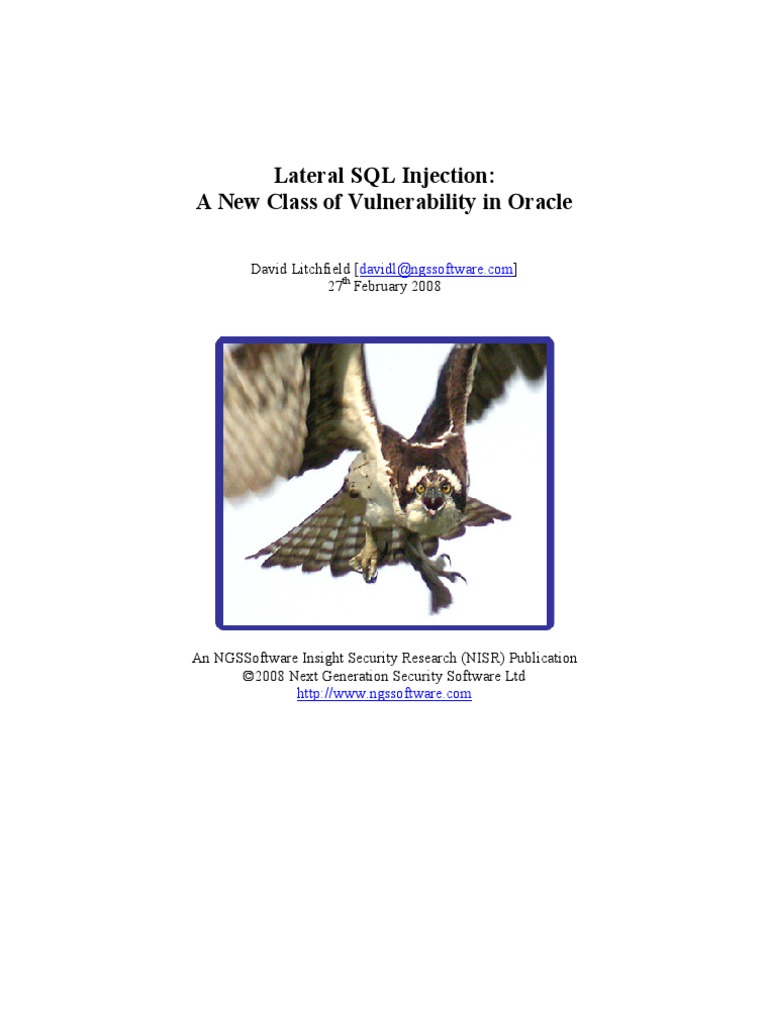 Lateral SQL Injection Oracle | PDF | Pl/Sql | Parameter (Computer Programming)