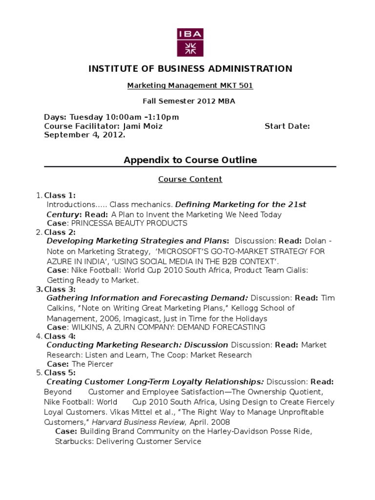 Marketing Management Course Outline | Brand | Competitive Advantage ...