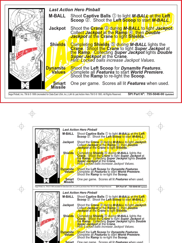 Data East 1993 Last Action Hero Instruction Card | PDF
