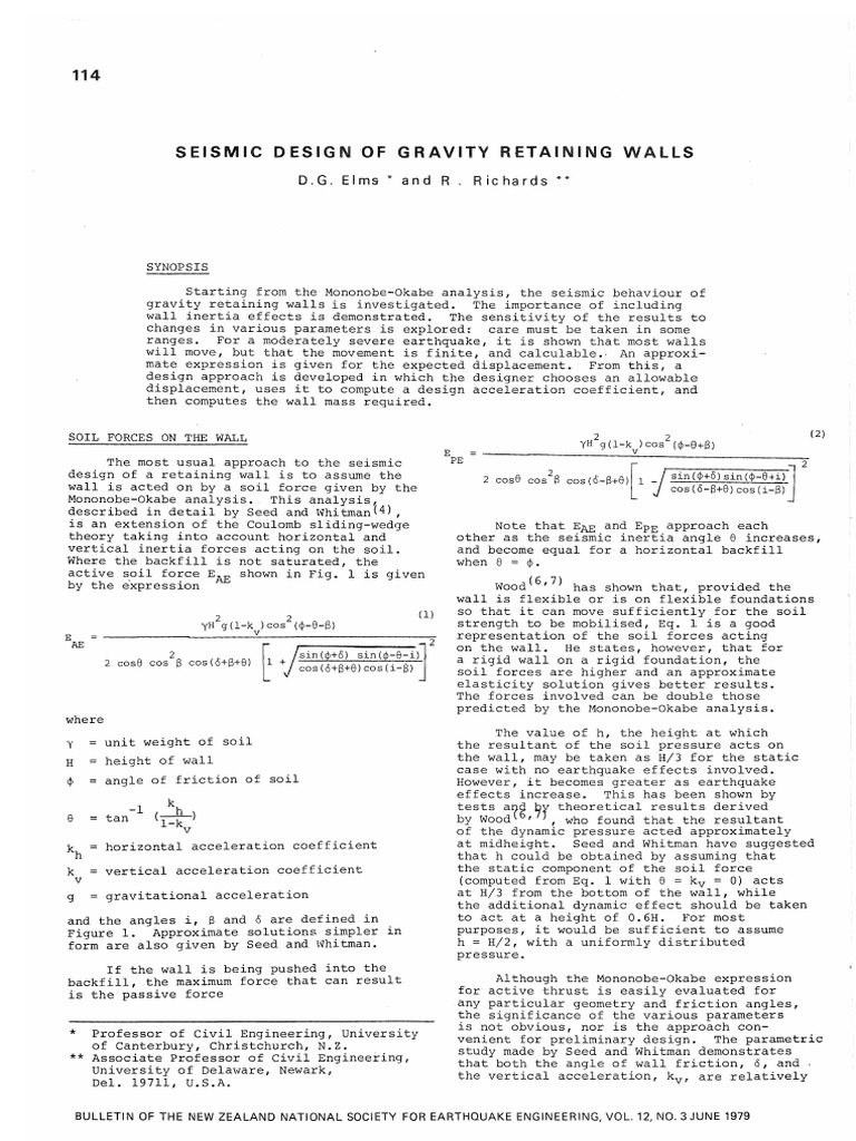 Richard and Elms (1979) | PDF | Earthquakes | Friction