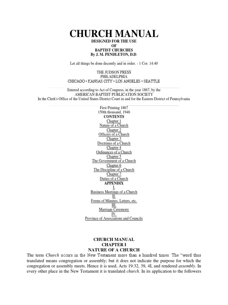 Baptist Church Manual Guide | PDF | Politics | Philosophy