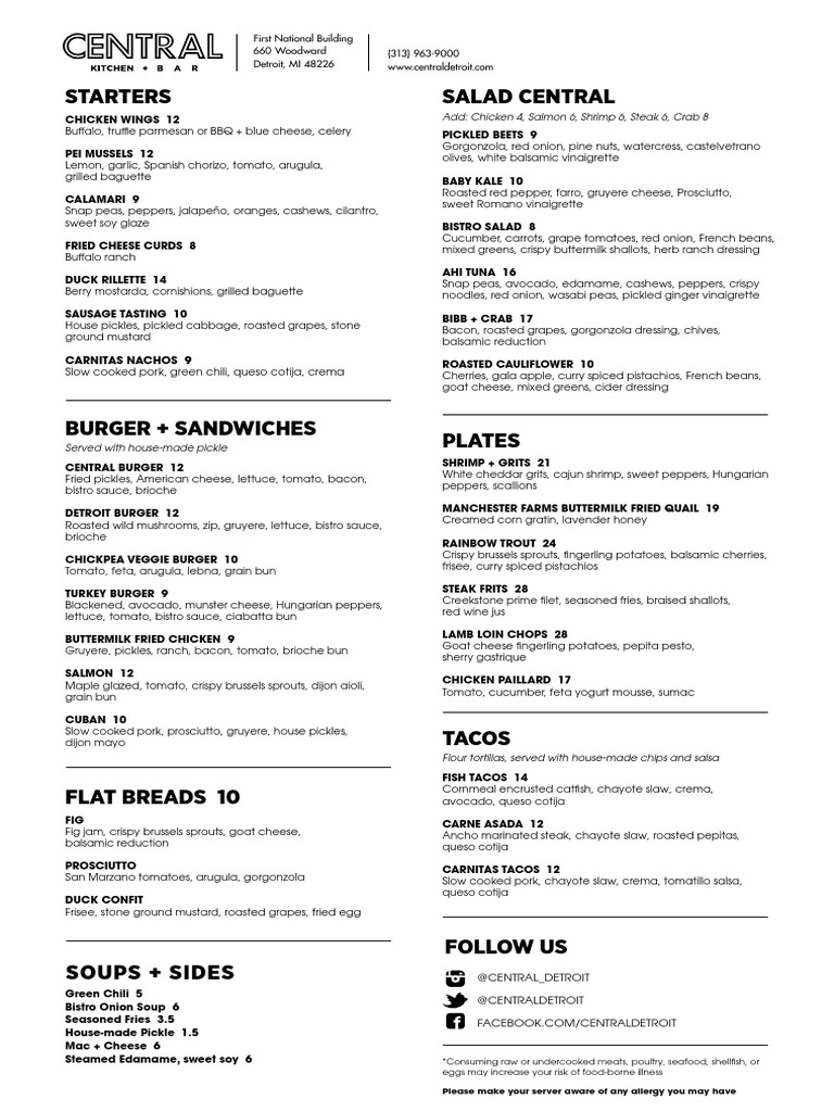 Central Detroit Restaurant Menu | PDF | Pickling | Salad