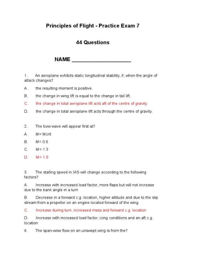 Principles of Flight Practice Exam | PDF | Stall (Fluid Mechanics ...