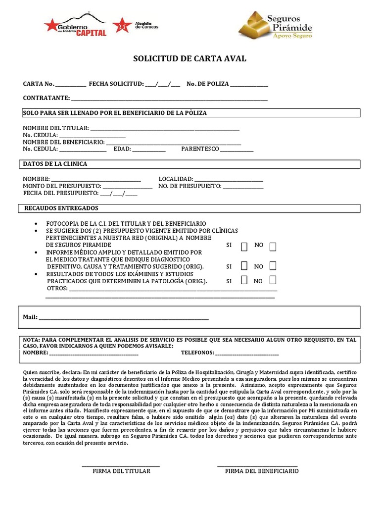 Formato Sol Carta Aval | PDF | Derecho