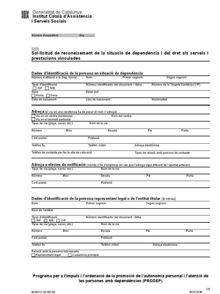 Sol Licitud de Reconeixement de Dependencia | PDF
