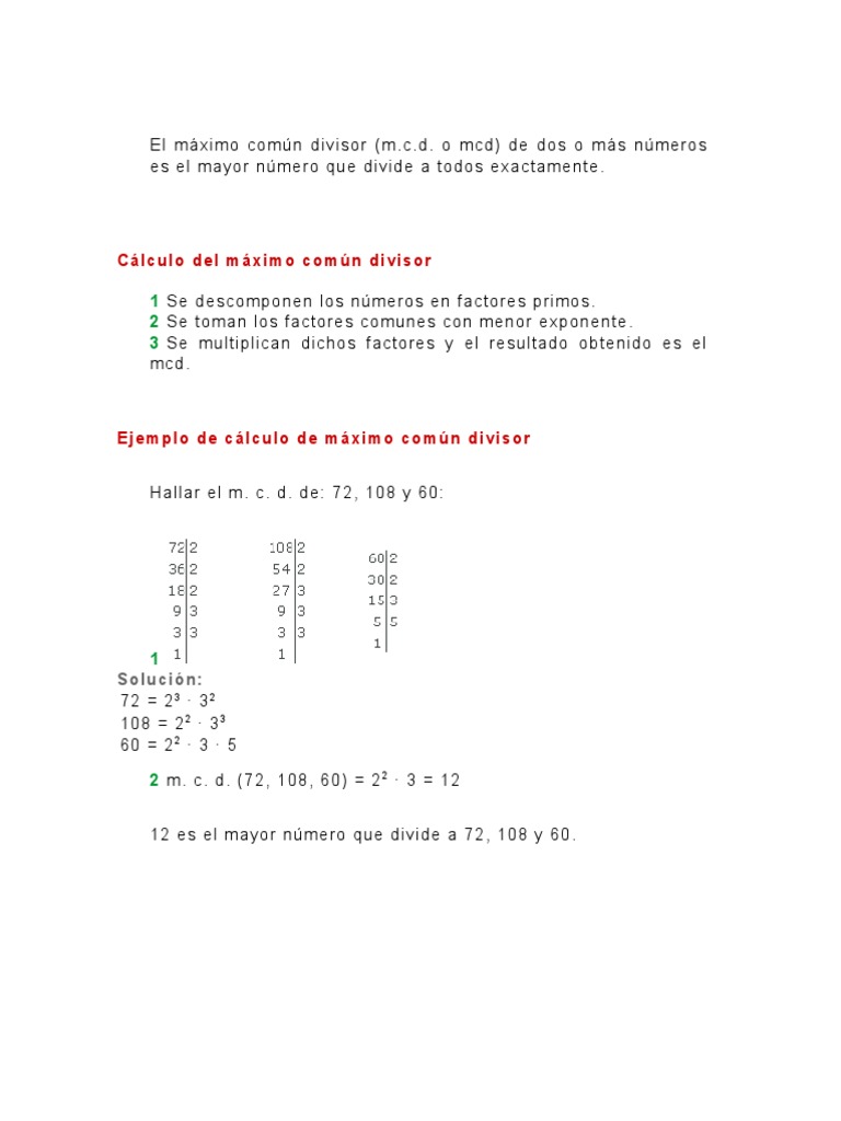 El Máximo Común Divisor Y Minimo Comun Multiplo | PDF | Notación ...