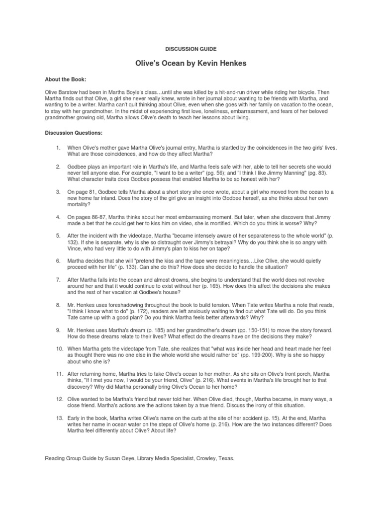 Olives Ocean Discussion Guide | PDF