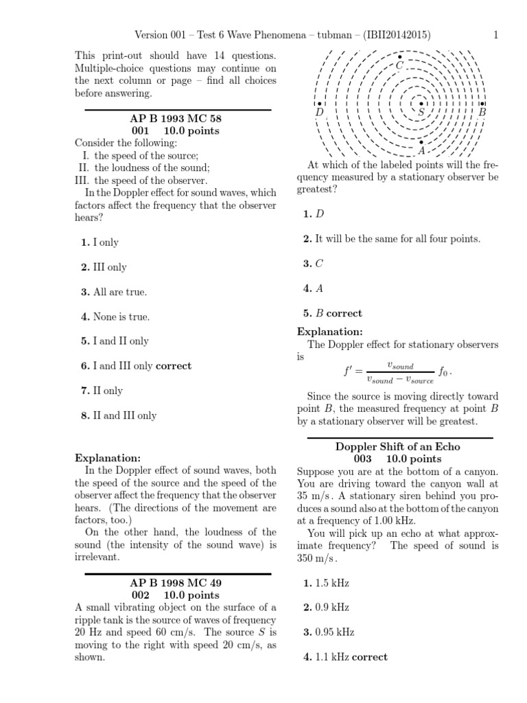 Quest Test 6 Wave Phenomena KEY | PDF | Wavelength | Doppler Effect